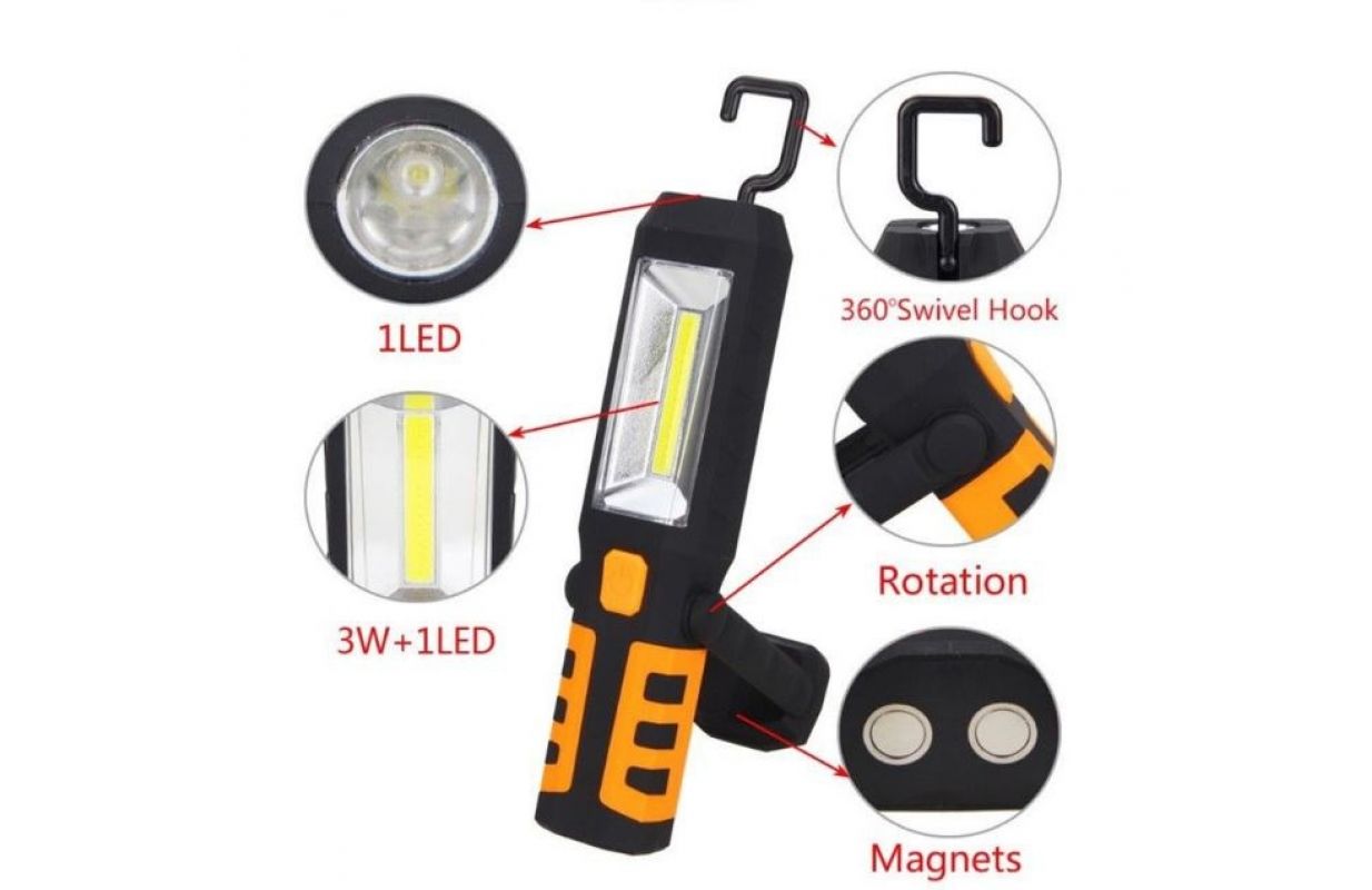 Darba lampa ar akumulatoru COB LED 3W-240Lm AKU Li-on 2800 mAh (SK1510) - Prooftools